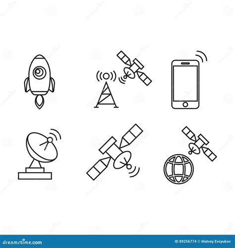 Satellite Communication Wireless Satellite Connection Satellite Technology Icons Stock