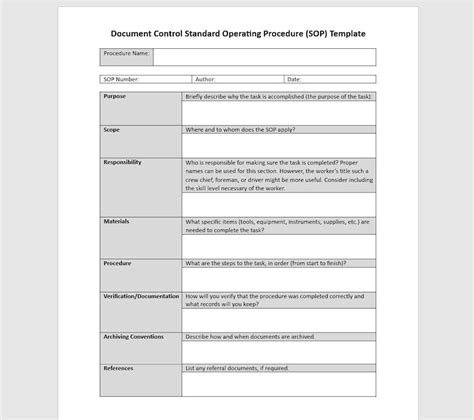 Document Control Standard Operating Procedure Standard Operating Procedure Template Business