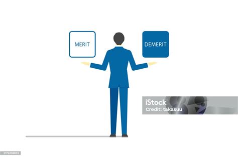 Businessman From Behind Comparing Merit And Demerit Stock Illustration