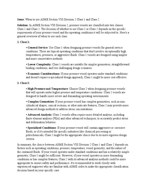When To Use Asme Section Viii Div 2 Class 1 And Class 2 Pdf