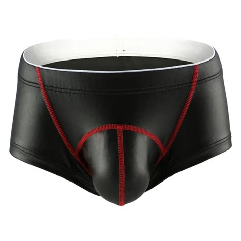 Mens Patent Leather Style Sexy Big Pouch Boxer Underwear Man Black Red