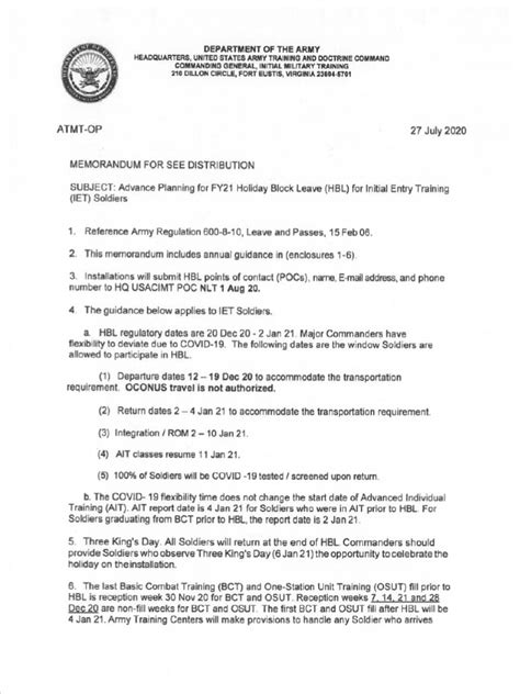 Army Holiday Leave Memo Pdf