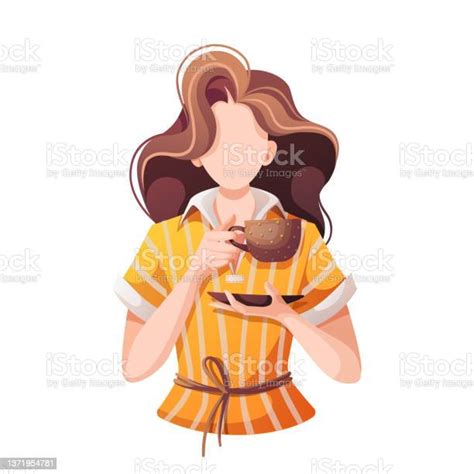 찻잔으로 차를 마시는 여자 티숍 카페바 차 애호가 마시기에 대한 스톡 벡터 아트 및 기타 이미지 마시기 벡터 여자