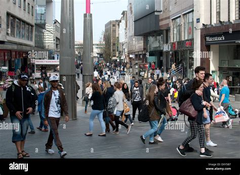 Shoppers In High Street Birmingham City Centre West Midlands England