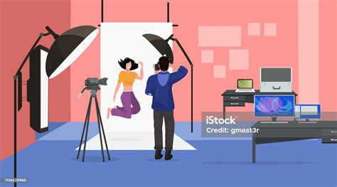 전문 남자 사진 촬영 아름 다운 여자 모델 소녀 포즈 패션 촬영 번개 장비 수평 전체 길이 현대 사진 스튜디오 인테리어 가정의