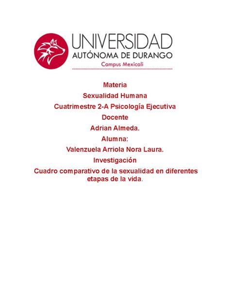 Cuadro Comparativo De Las Diferentes Etapas De La Sexualidad Tarea