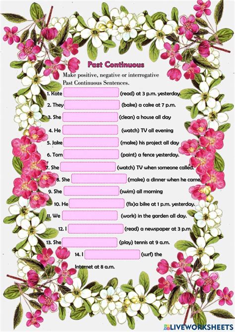 Past Continuous Writing Exercise 1631 Anni Live