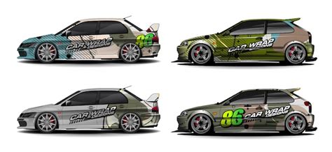 차량 그래픽 키트 레이스 자동차 밴 및 픽업 트럭 비닐 스티커 포장에 대 한 곡선 모양의 배경 가진 추상 라인 프리미엄 벡터