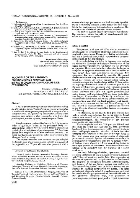 Pdf Mucocele Of The Appendix Pseudomyxoma Peritonei And