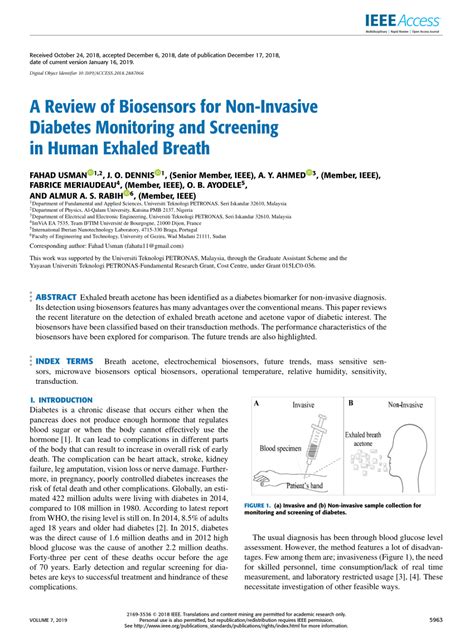 Pdf A Review Of Biosensors For Non Invasive Diabetes Monitoring And Screening In Human Exhaled