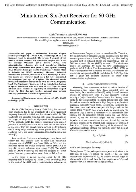 Pdf Miniaturized 60 Ghz Six Port Receiver Design