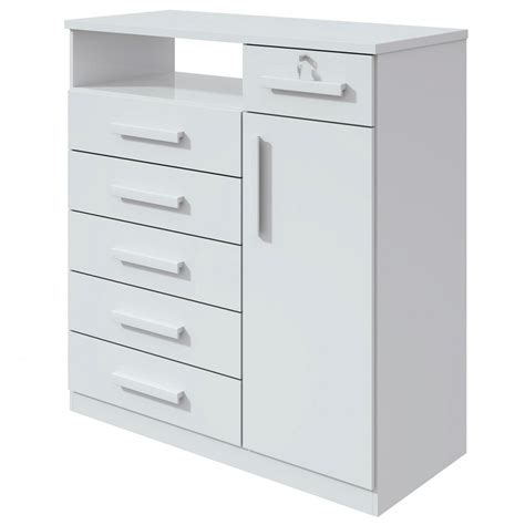Cômoda da Vinci 1 Porta 6 Gavetas Branca Móveis Lopas