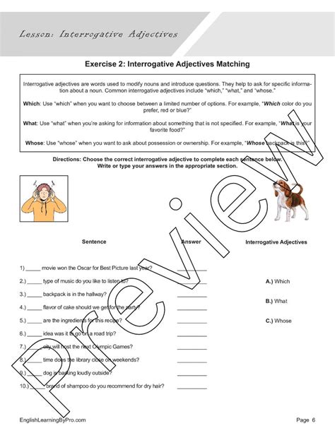 Interrogative Adjectives Lesson Editable Fillable Printable Pdf