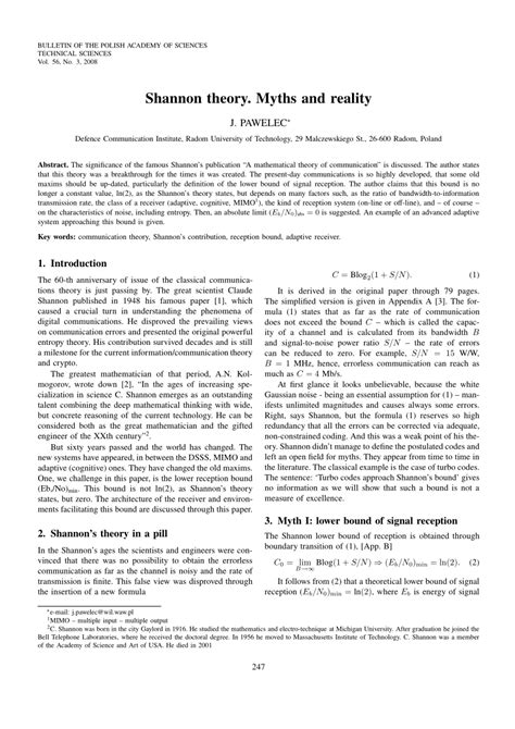 Pdf Shannon Theory Myths And Reality