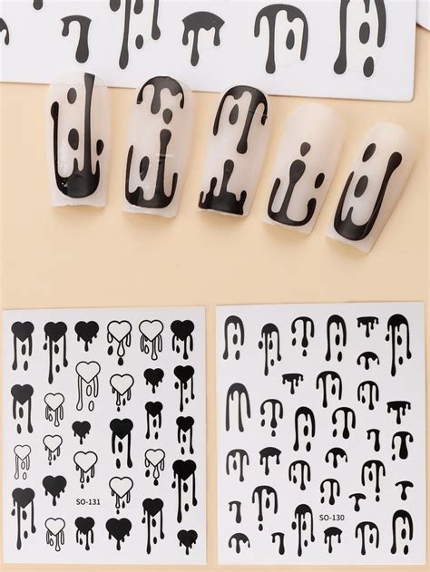 sheets Heart Print Nail Art Sticker Decalques para unhas Padrões de unhas Tutoriais de nail art