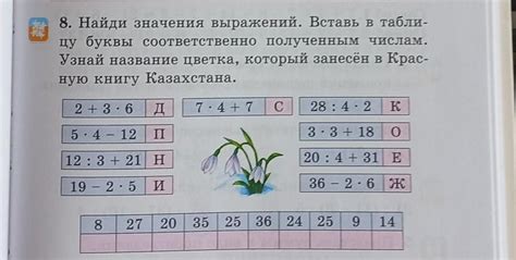 8 Найди значения выражений Вставь в табли цу буквы соответственно
