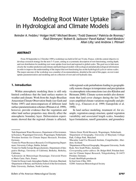 Pdf Modeling Root Water Uptake In Hydrological And Climate Models