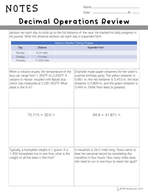 Decimal Operations All Notes Pack By Rb Skoolhouse Tpt