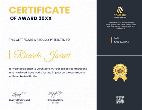 Community Impact Award Certificate Template Landscape Wordlayouts