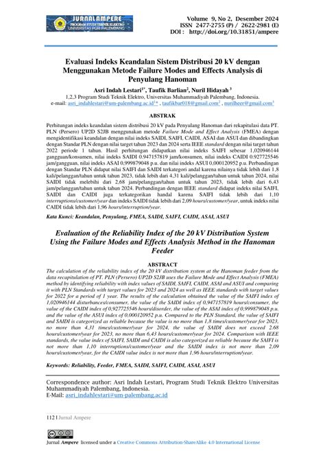 PDF Evaluasi Indeks Keandalan Sistem Distribusi 20 KV Dengan