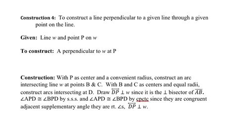 Construction 4 To Construct A Line Perpendicular To A Given Line Through A Given Point On The