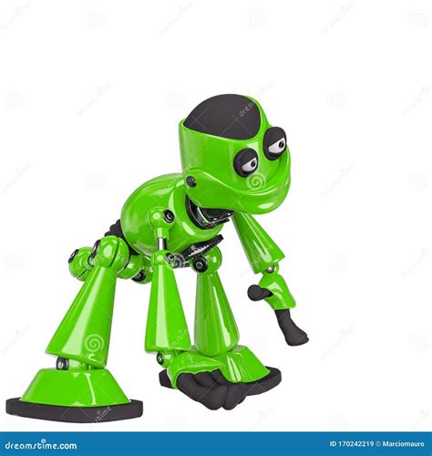 Robot Cartoon Doing A Crouch Pose Stock Illustration Illustration Of