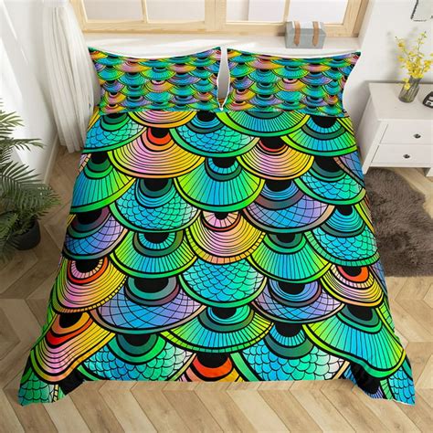 Yst Mermaid Duvet Cover Full For Girls Women Colorful Scale Bedding Set