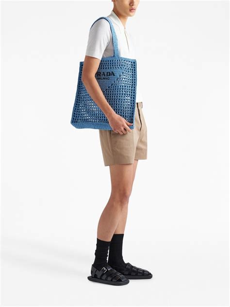 Prada Woven Logo Raffia Tote Bag Farfetch