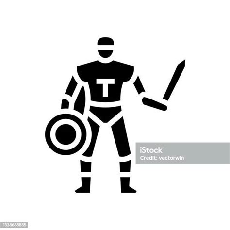 검투사 고대 그리스 전사 글리프 아이콘 벡터 일러스트레이션 건축에 대한 스톡 벡터 아트 및 기타 이미지 건축 검 검투사 Istock