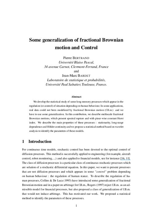 Pdf Some Generalization Of Fractional Brownian Motion And Control