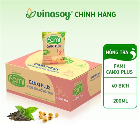Thùng Sữa đậu Nành Fami Canxi Plus Vị Hồng Trà Bịch 40 Bịch X 200ml