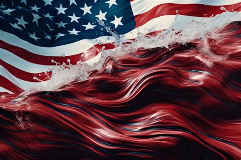 American Flag In Wave Style Premium Ai Generated Image