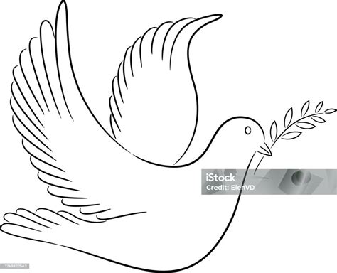 평화의 날 윤곽검은 브러쉬 라인에서 가지와 비둘기의 상징흰색 배경에 다른 두께 벡터 그림입니다 개념에 대한 스톡 벡터 아트 및