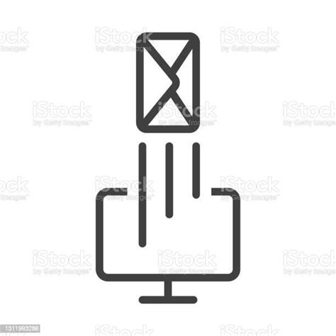 개인용 컴퓨터에서 나가는 이메일 아이콘입니다 컴퓨터 모니터의 간단한 이미지와 그 것에서 날아 편지 순수한 흰색 배경에 격리된