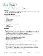 Lab Install The Motherboard In A Computer Pdf Lab Install The Motherboard In A