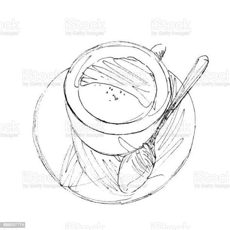 흰색 배경에 고립 된 커피 컵의 검은 잉크 그림 벡터 일러스트입니다 손으로 그린 스케치 스타일 검은색에 대한 스톡 벡터 아트 및 기타 이미지 Istock