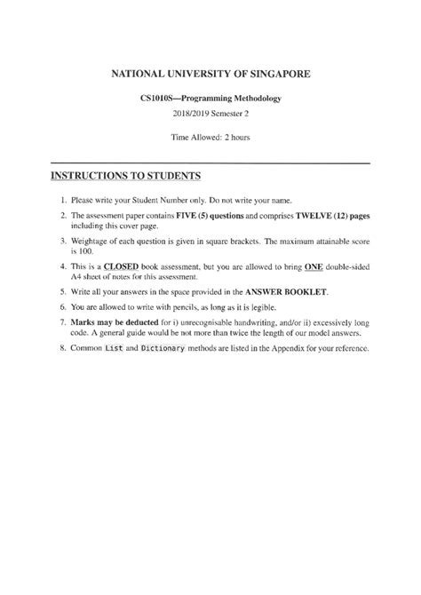 2018 2019 Sem 2 Cs1010s Pyp Cs1010e Studocu