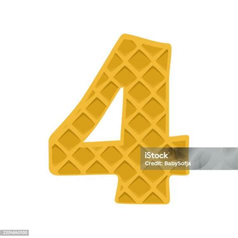 넘버 4 요소 와플 숫자 4 모양의 바삭바삭한 와플 벡터 일러스트 레이 션 알파벳 문자 숫자 및 기호는 쿠키 와플로 만들었습니다 4에 대한 스톡 벡터 아트 및 기타 이미지