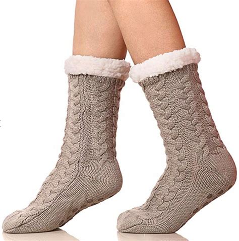 Super Soft Warm Cozy Fuzzy Fleece Lined With Grippers Slipper Socks