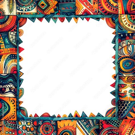 Vibrant Tribal Frame With Bold Patterns And Rich Colors For Ethnic And