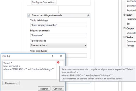 string constants must be in quote error execute query activities