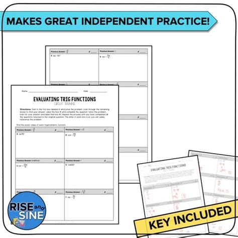 Evaluating Trig Functions Self Checking Circuit Worksheet Activity