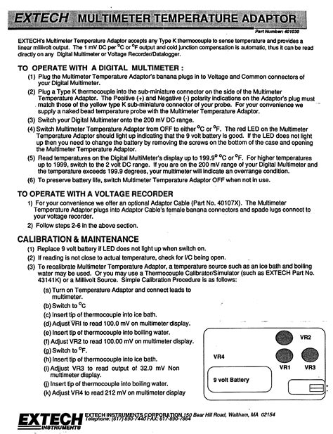 Extech Multimeter Temperature Adaptor Instructional Resources And