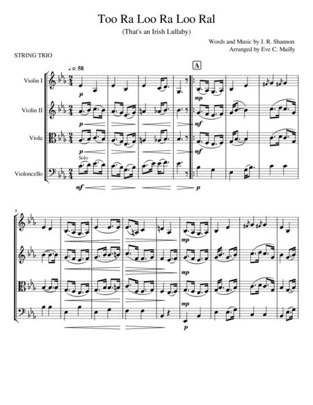 Free Sheet Music Too Ra Loo Ra Loo Ral Thats An Irish Lullaby String