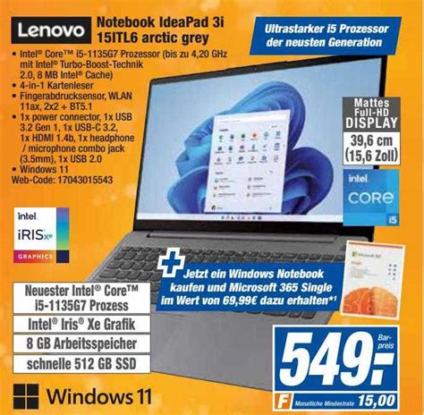 Lenovo Notebook Ideapad 3i 15itl6 Arctic Grey Angebot Bei Hem Expert