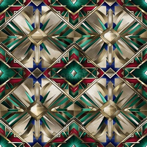 Luxurious Geometric Gold And Emerald Art Deco Pattern Design Stock