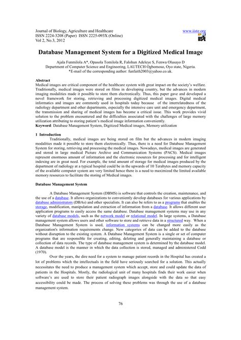 Pdf Database Management System For A Digitized Medical Image