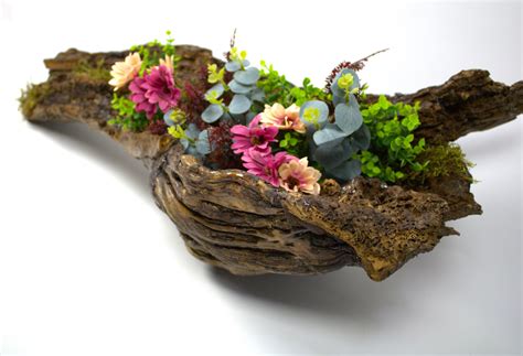 Driftwood Planter Tree Log Planter Garden Design Flower Plant Pot