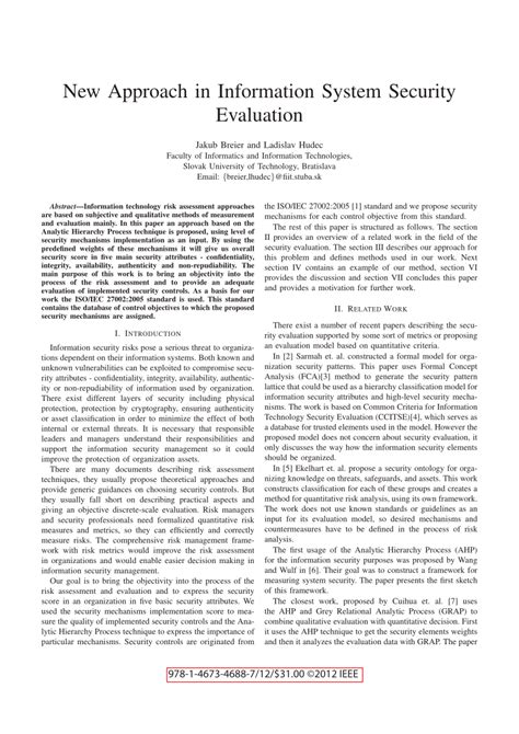 Pdf New Approach In Information System Security Evaluation