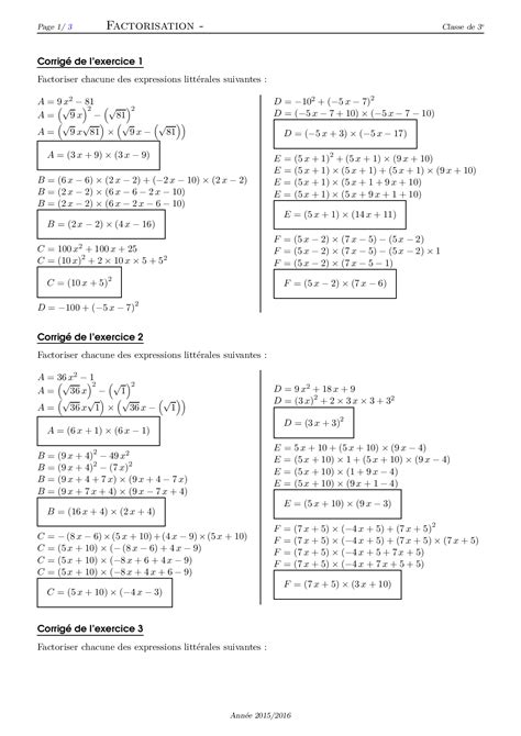 Factorisation Corrigé Série Dexercices 3 Alloschool